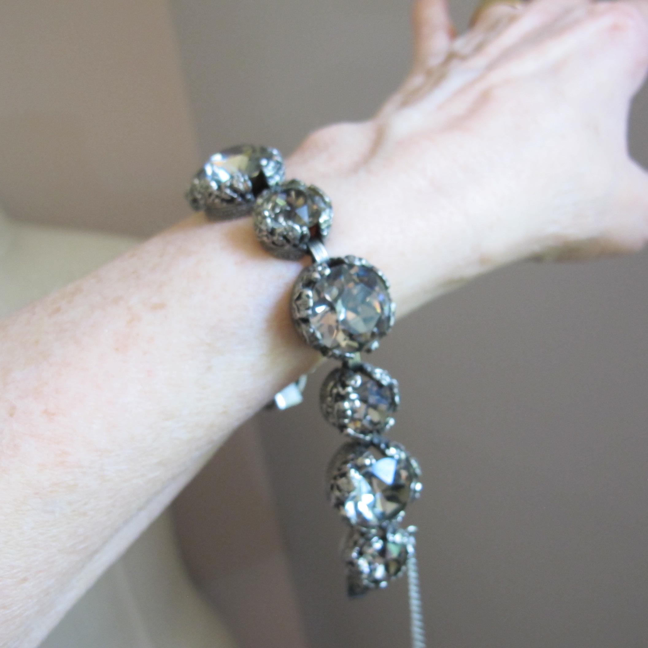 Brutalist Glamour Crystal Stone Gunmetal Gray Silver Tone Line ...