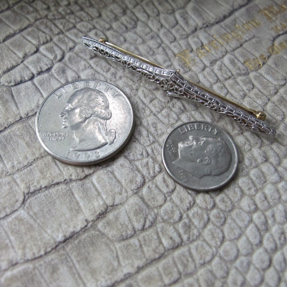 14k Krementz Signed Filigree Bar Pin Antique Brooch, … - Gem