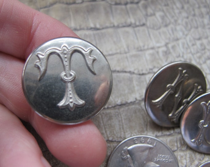 LIVERY Old Stock Buttons 1, Letter, Initial 'T' Monogram Silver Tone ...