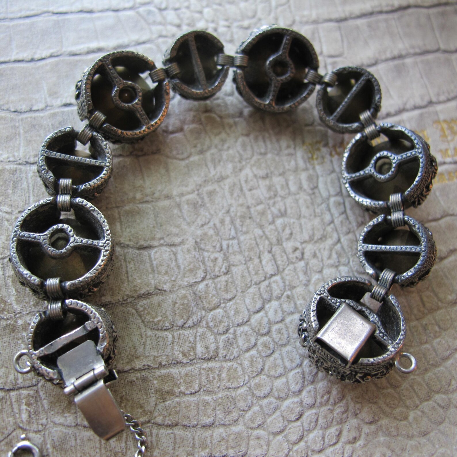 Brutalist Glamour Crystal Stone Gunmetal Gray Silver Tone Line ...