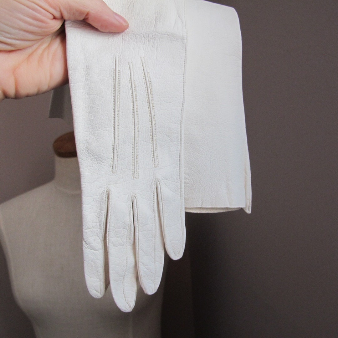 Three Quarter Length White Kid Leather Women's Lady's Gloves, AS IS Condition, 1940's to 1950's ...