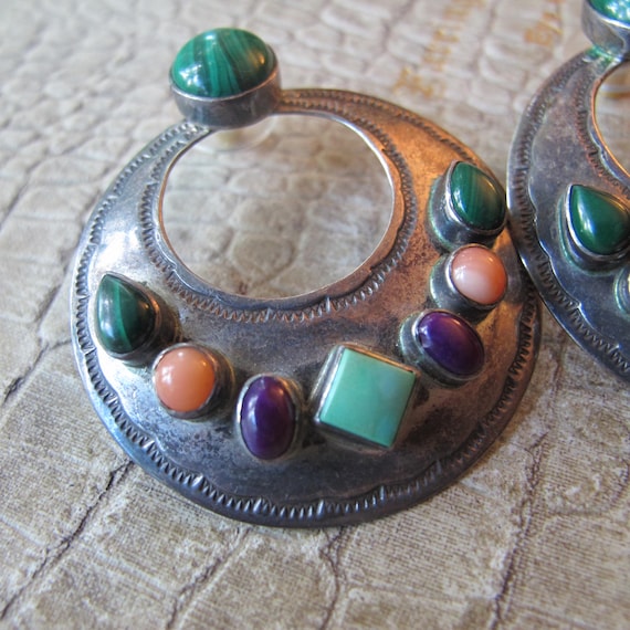 Large Native American Multi Gemstone Stone Sterling S… - Gem