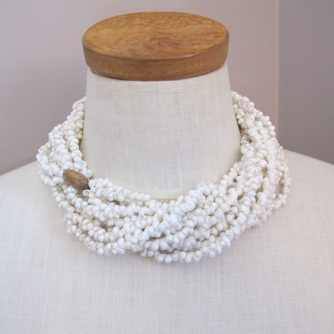 Multi Strand Seashell Shell Bead Necklace, Drape, Twist Torsade, Long ...