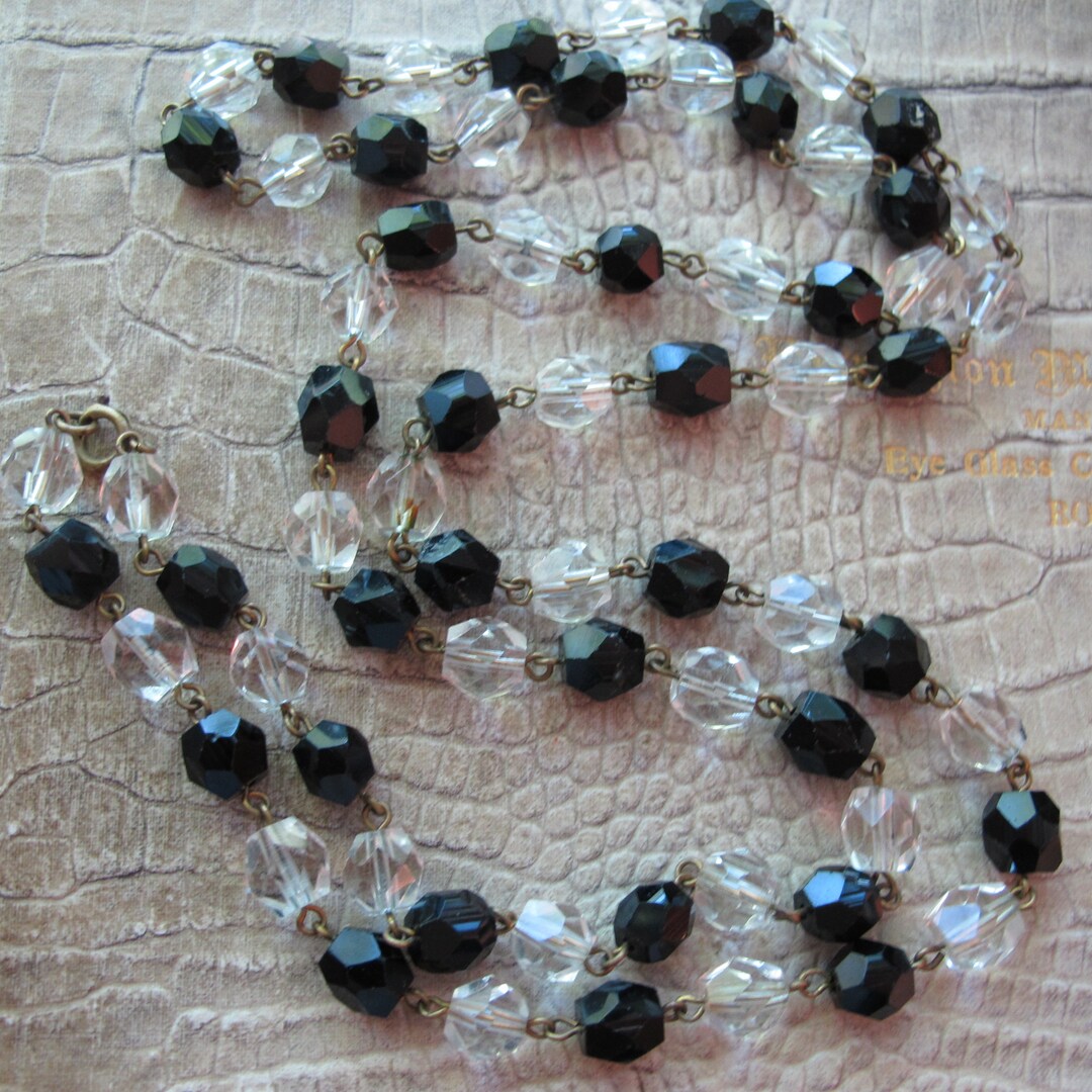 Art Deco Faceted French Jet & Czech Style Crystal Bead Chain Necklace ...