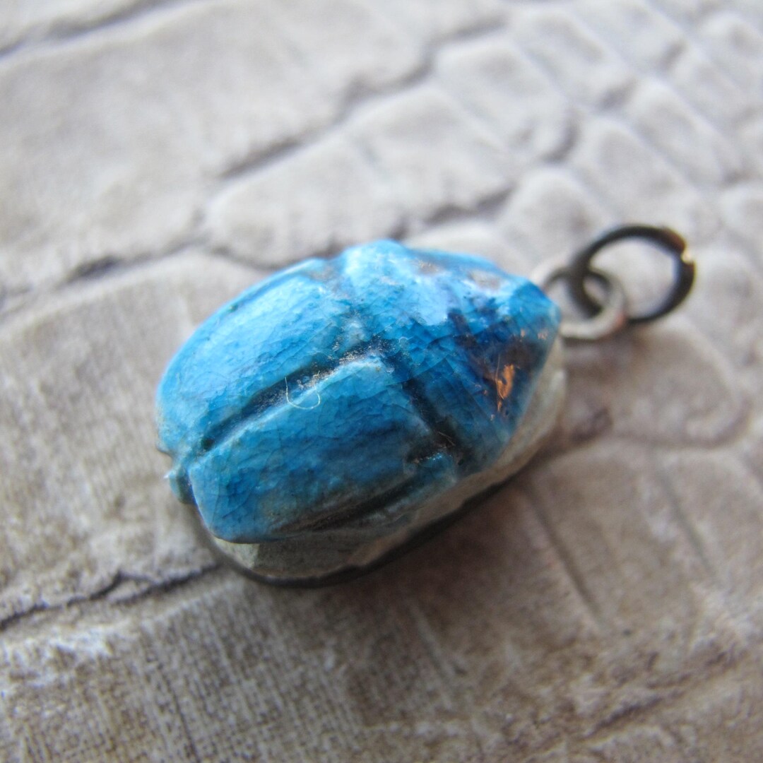 Egyptian Faience Scarab Charm With Extras in a Mixed Vintage Lot ...