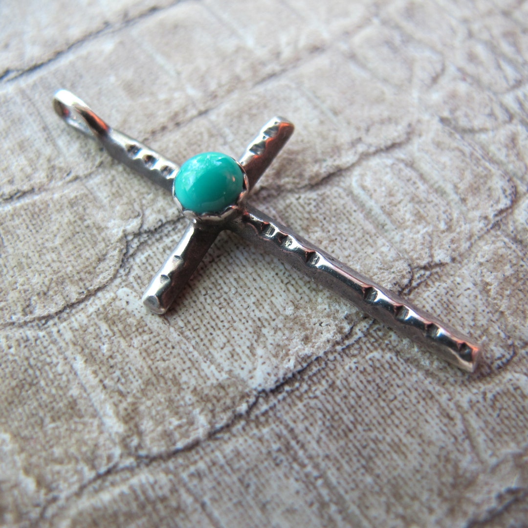 Navajo Sterling Silver With Turquoise Blue Stone Cross Pendant. Vintage ...