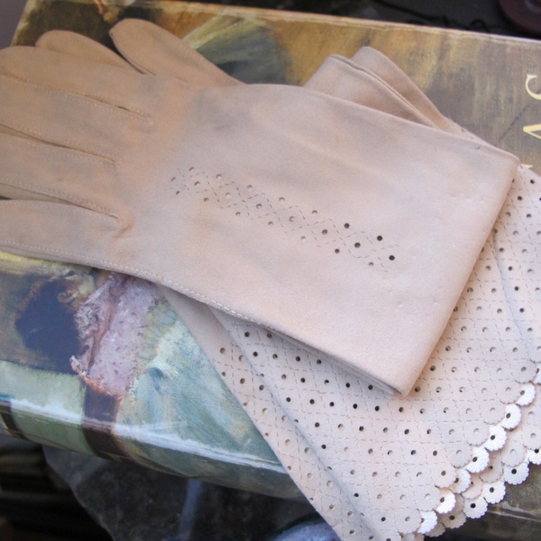 Beige Tan Long Elbow Length Kidskin Suede Leather (like Butter!) Lady's ...