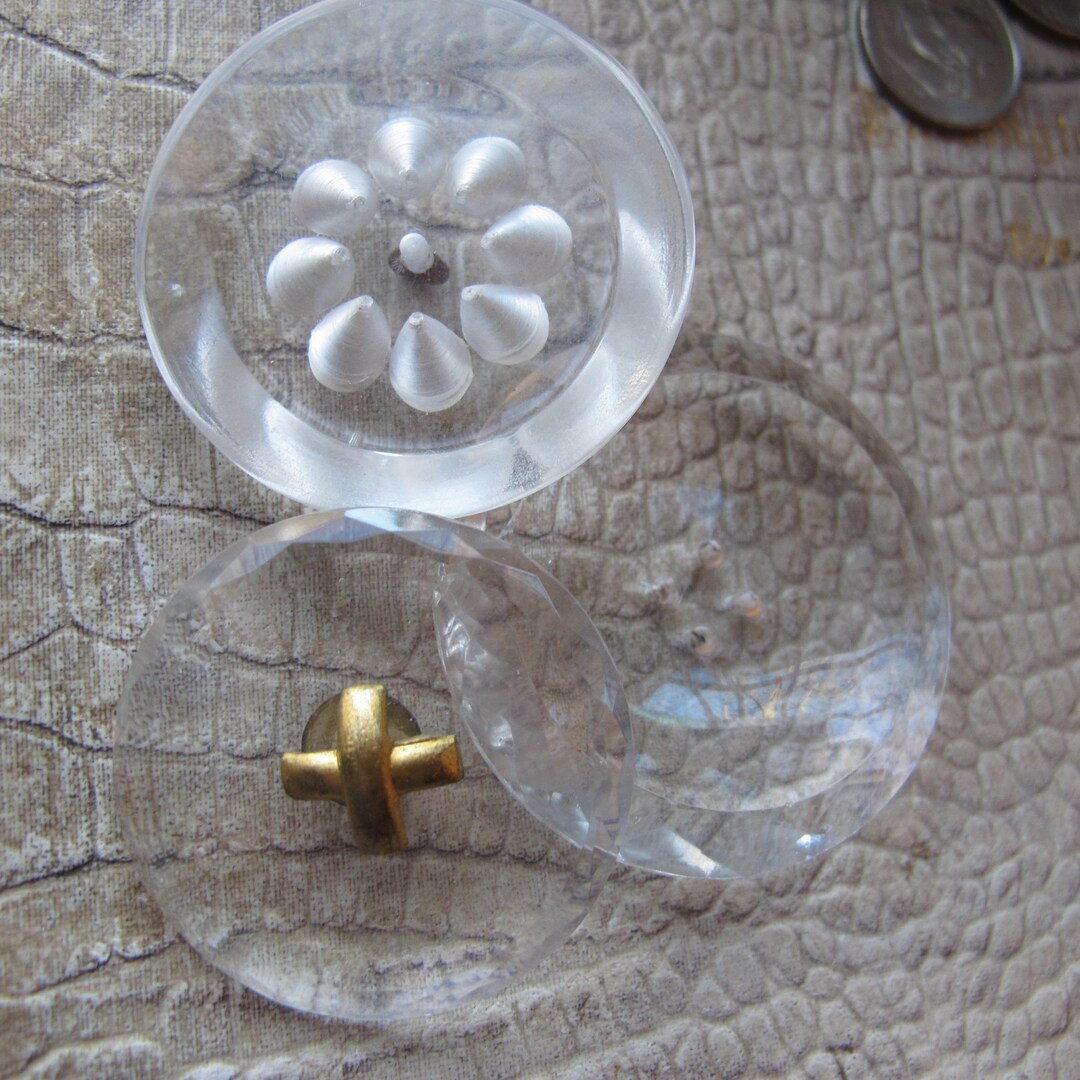3 Large Clear Statement Buttons, Mismatched, Glass, Resin, American ...