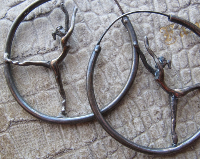 Dancer Gymnast Female Figure Sterling 925 Silver Large Hoop Earrings ...