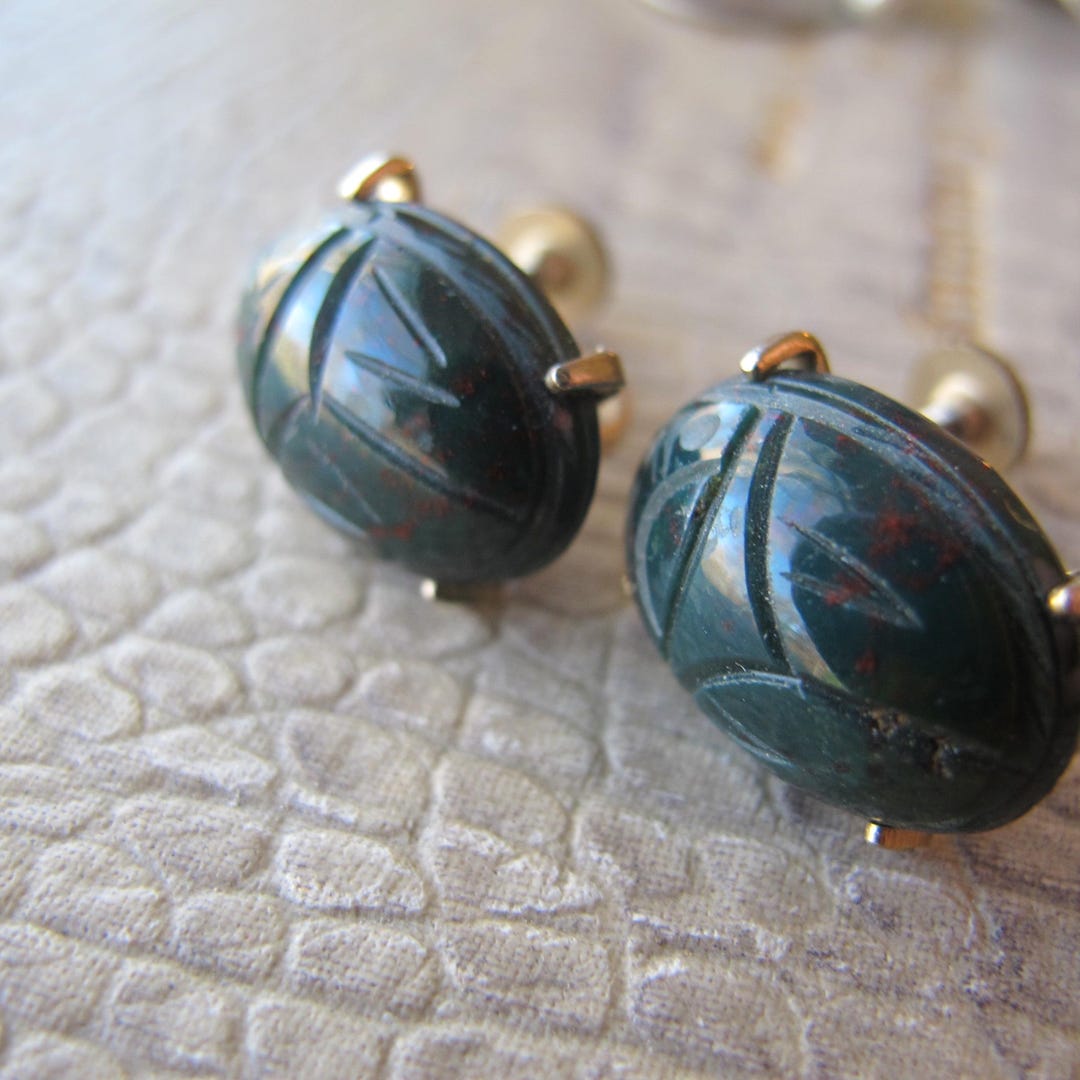 Carved Bloodstone Scarab Hardstone Stone Earrings, Stones, Jewelry ...