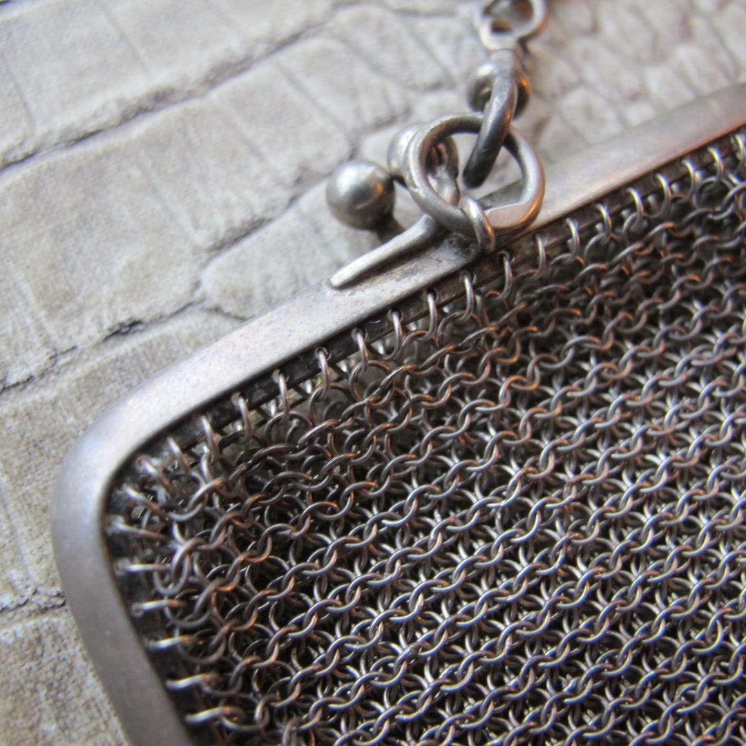 Antique 800 Silver Mesh Change Coin Purse, Chatelain Mesh Bag, Signed ...