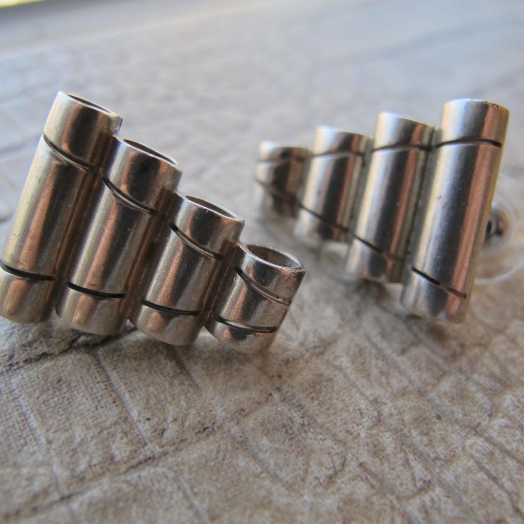 Sterling Silver Art Artisan Handmade Tapering Modernist Tube Pierced ...