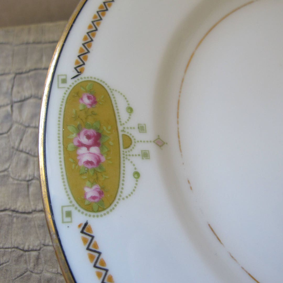 Austrian Bone China Salad Plates, Set of 4, Floral Deco Pattern, Pink ...