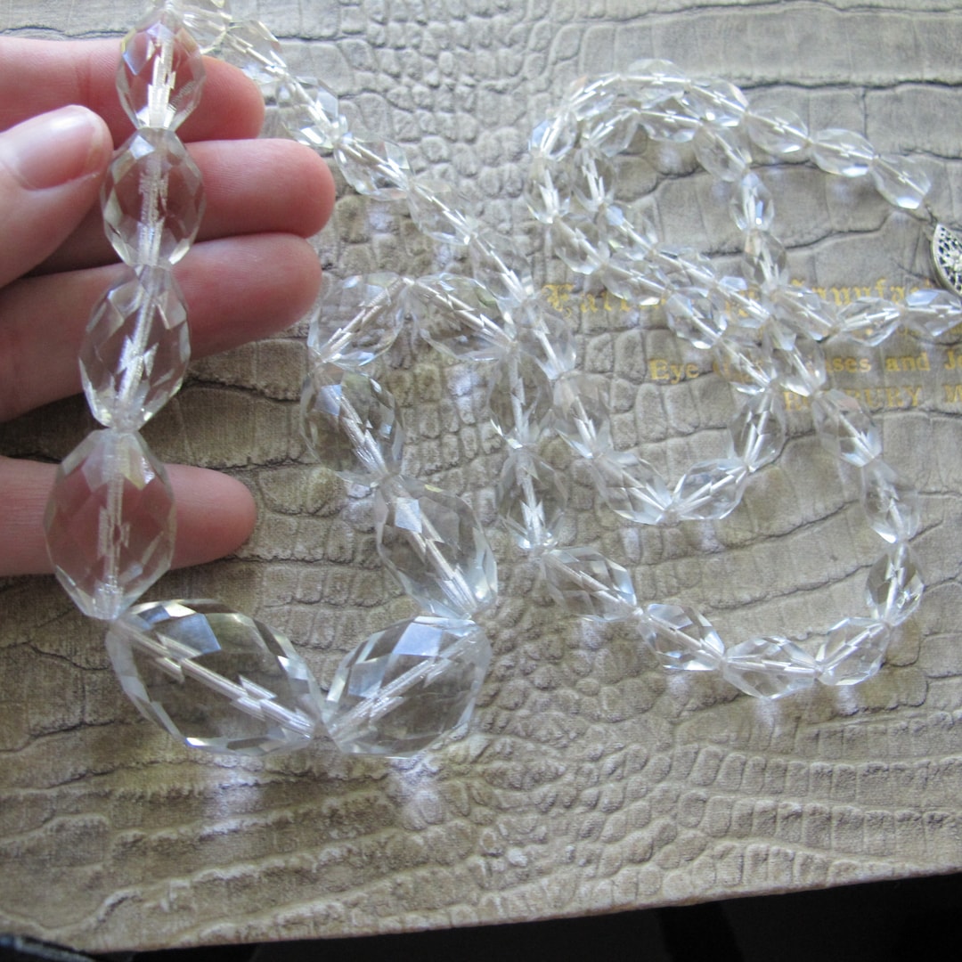 Art Deco Flapper Long Faceted Crystal Bead Necklace, Sterling Filigree ...