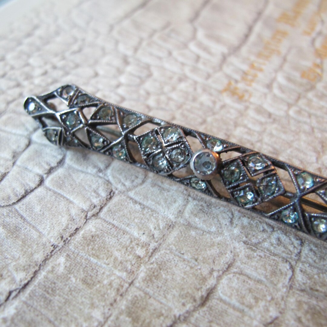 Edwardian - Art Deco Paste Stone Sterling Silver Bar Lace Collar Pin ...