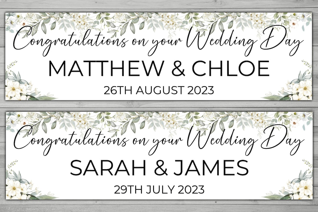 Personalised White Floral Wedding Day, Anniversary or Engagement Banner ...