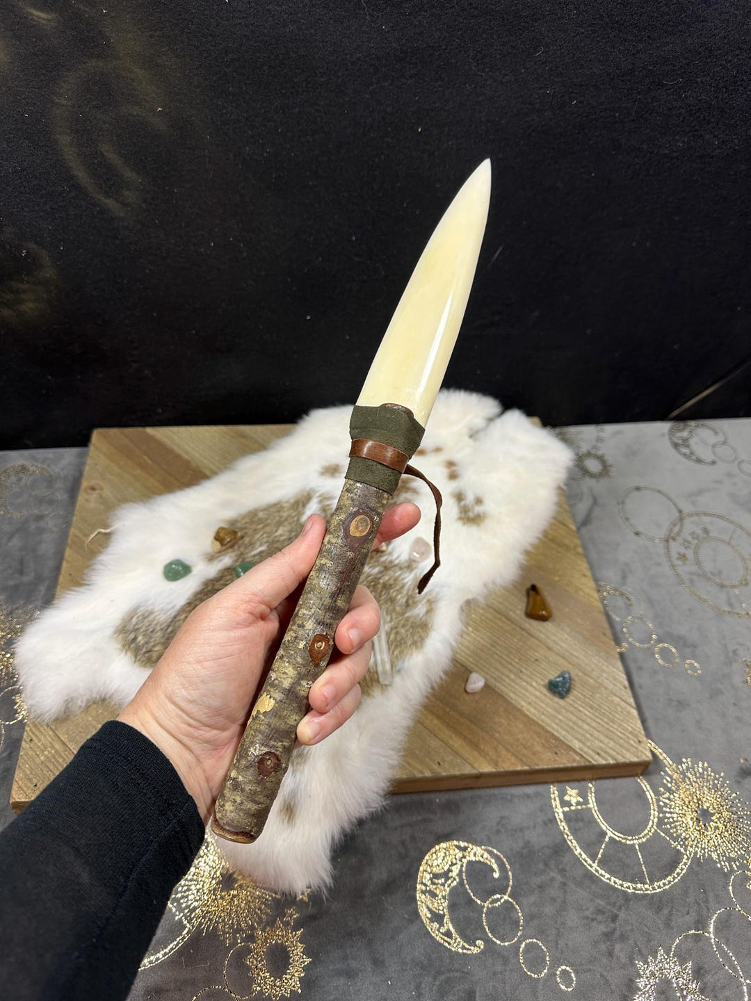 All Natural Athame- Buffalo Bone Blade - Handmade - Elm Wood Leather - Wicca Witchcraft Pagan ...