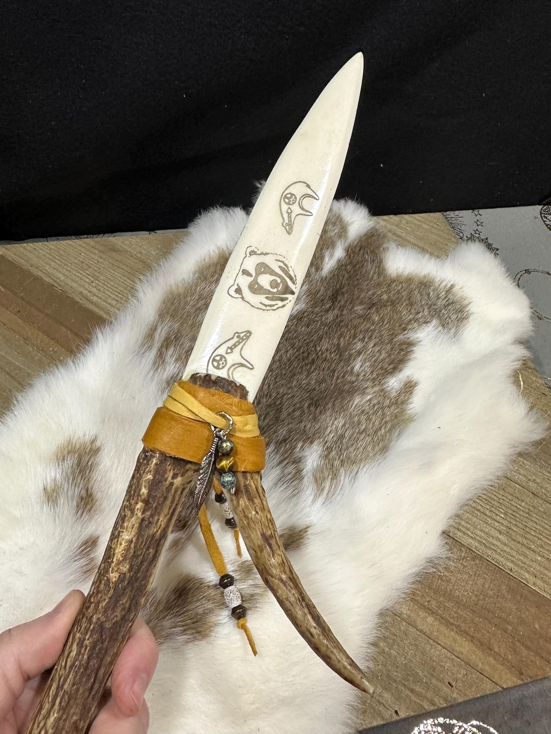 Natural Athame- - Handmade - All Natural Antler Bone Wood Leather ...