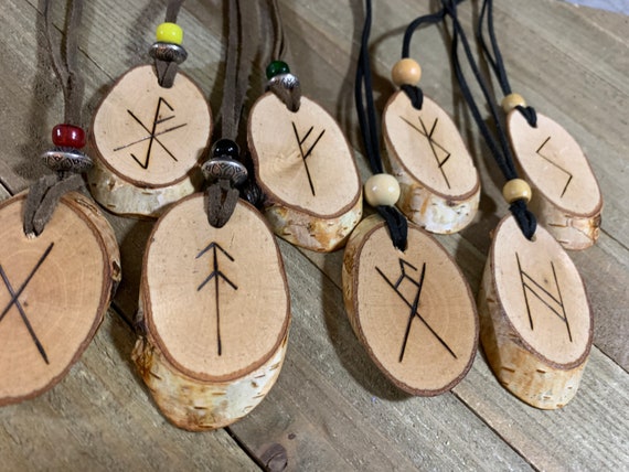 Deluxe Nordic Rune and Bindrune Amulet Necklaces Birch Wood - Etsy
