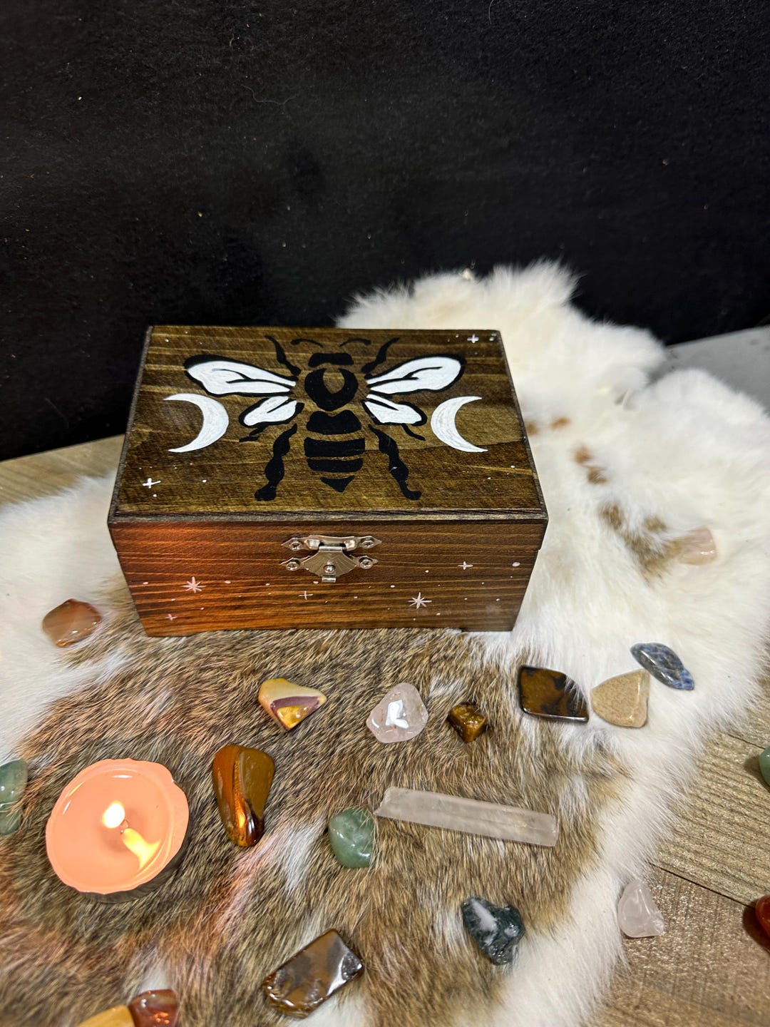 Bee Totem Box - Moon and Stars - for Tarot Cards Runes Ogham Bones ...