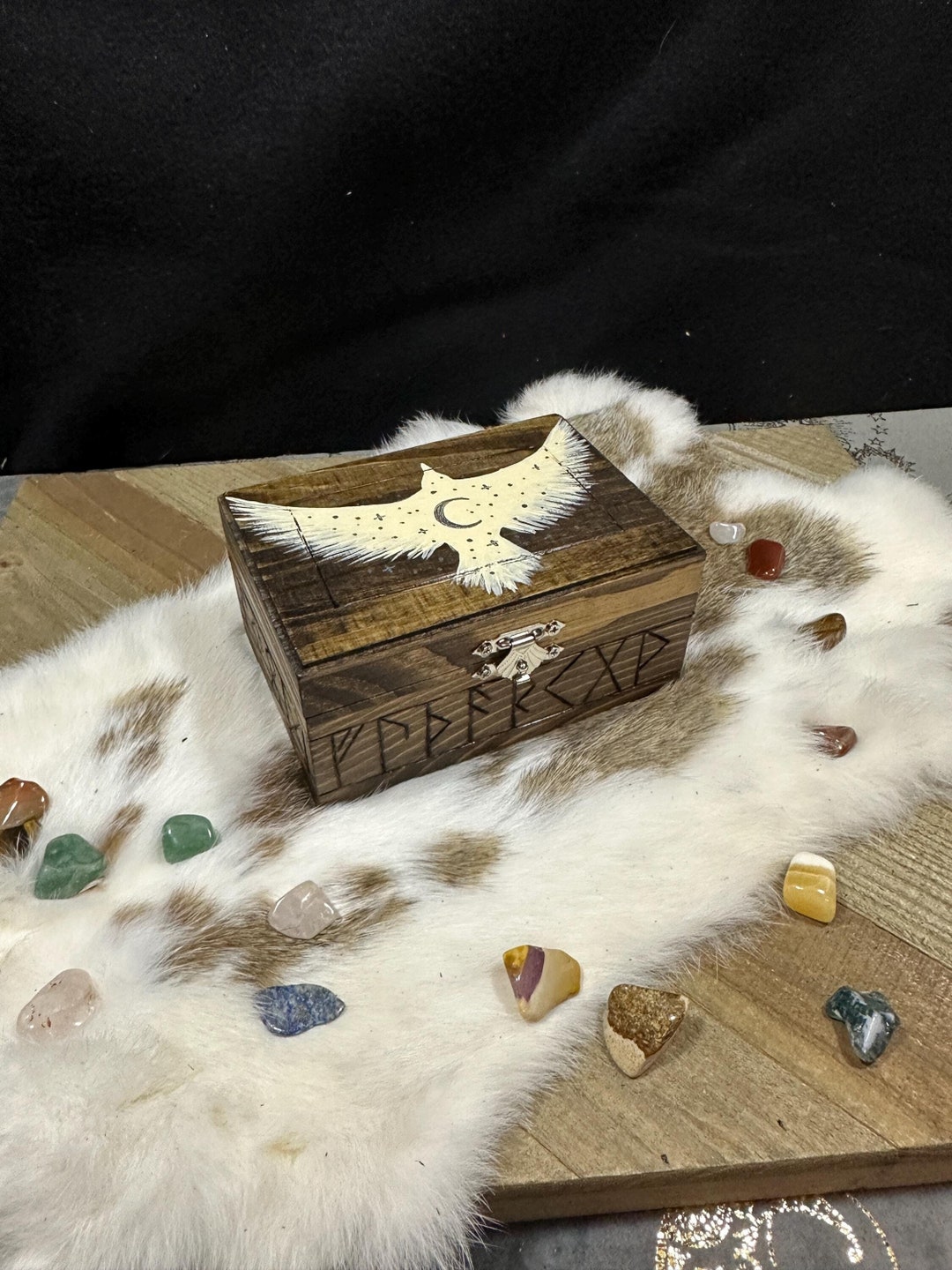 Handmade White Raven Totem Box: Nordic Runes, Tarot Card Storage - Etsy