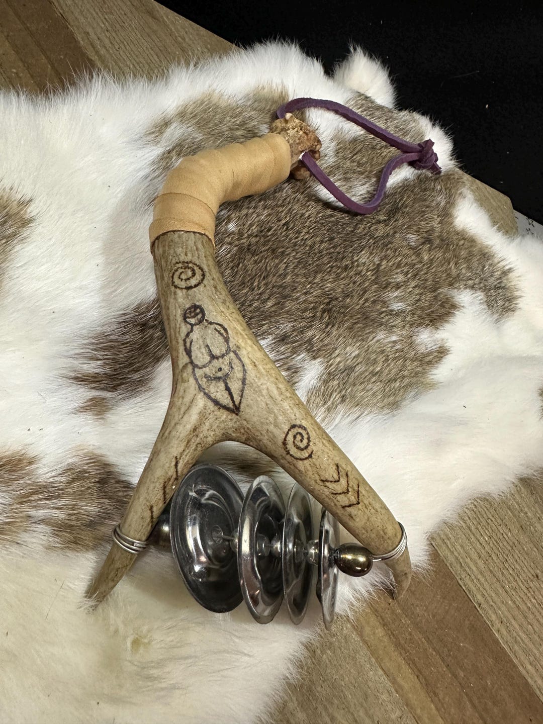 The Great Earth Mother Shaman Antler Cymbal Rattle Handmade Native ...