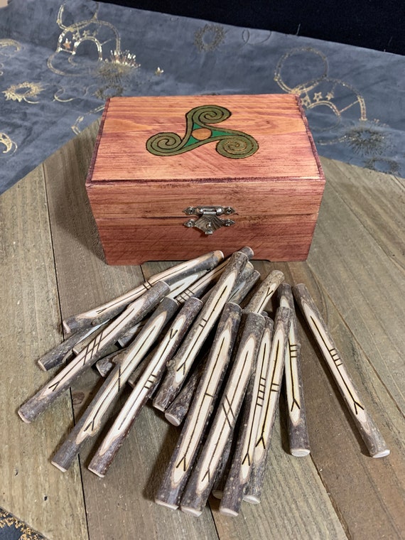 Ogham Set With Celtic Knotwork Box Birch Natural Wood Pagan - Etsy