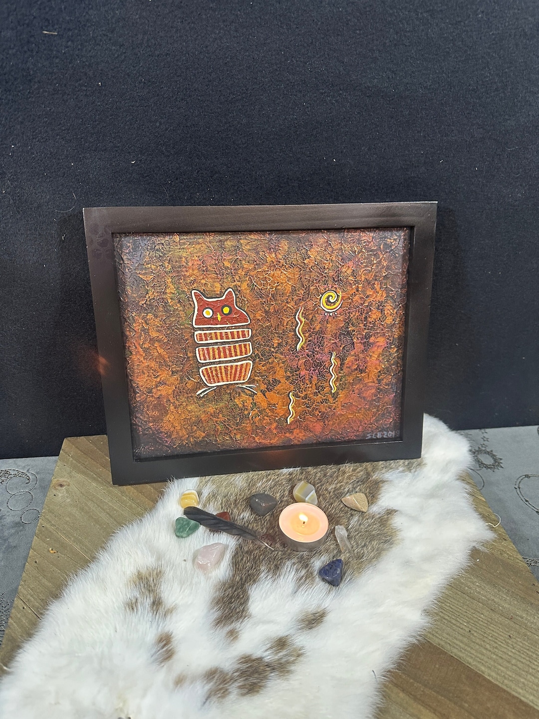 Owl Totem -- Original Painting Framed -- Pagan Primitive Goddess Totem ...