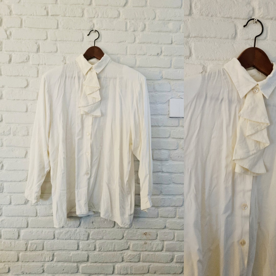 Vintage 90s White Ruffle Front Shirt White Vintage Ruffle Shirt - Etsy