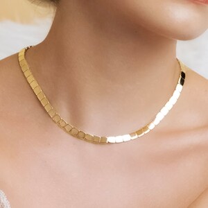 14K Gold Square Cube Link Chain Necklace Chunky Gold Link Necklace for ...