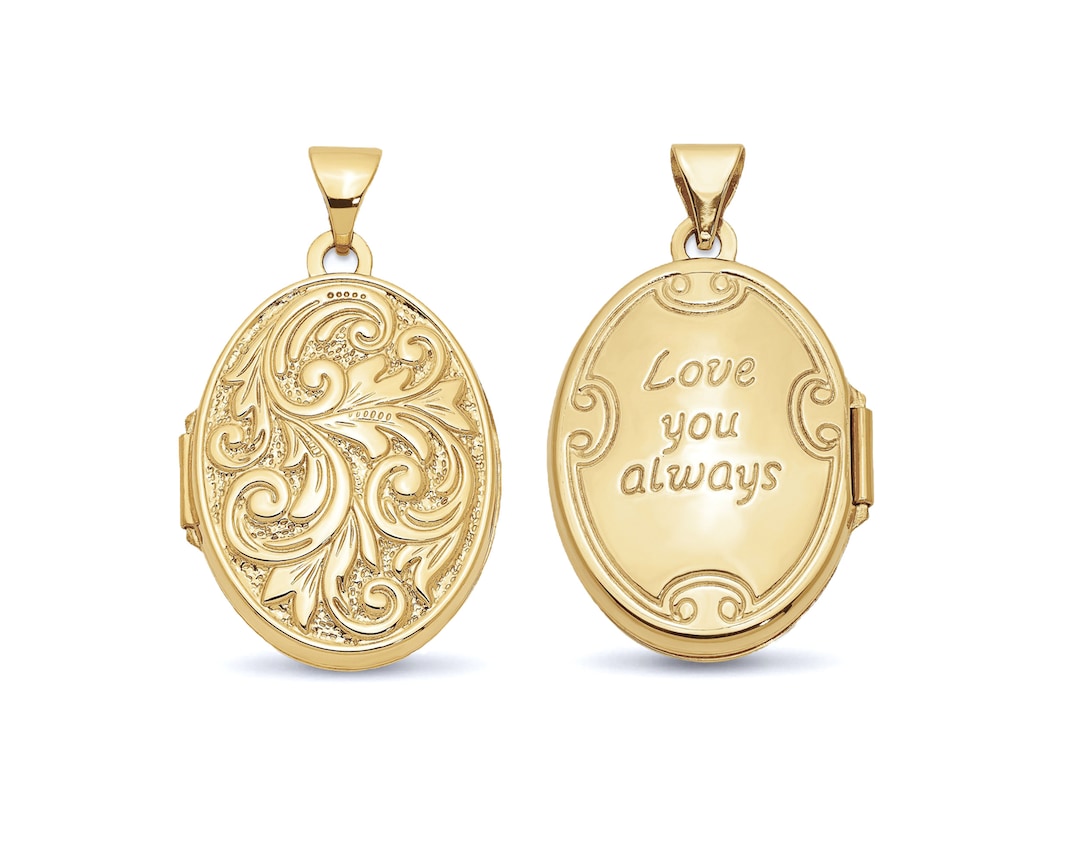 14K Gold Locket Large Gold Filigree Locket Oval Photo - Etsy