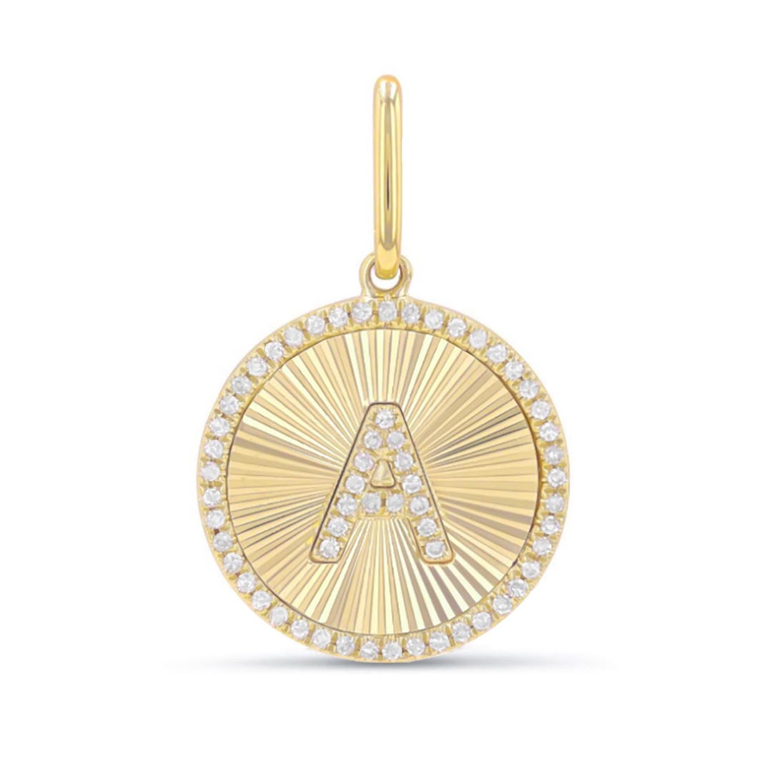14k Diamond Initial Ballerina Disc Pendant With Enhancer Bail / Diamond ...