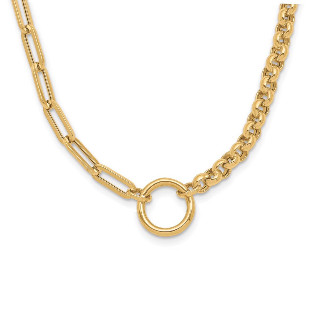 14K Gold Half Paperclip Half Rolo Chain Necklace With Charm Clip Chunky ...