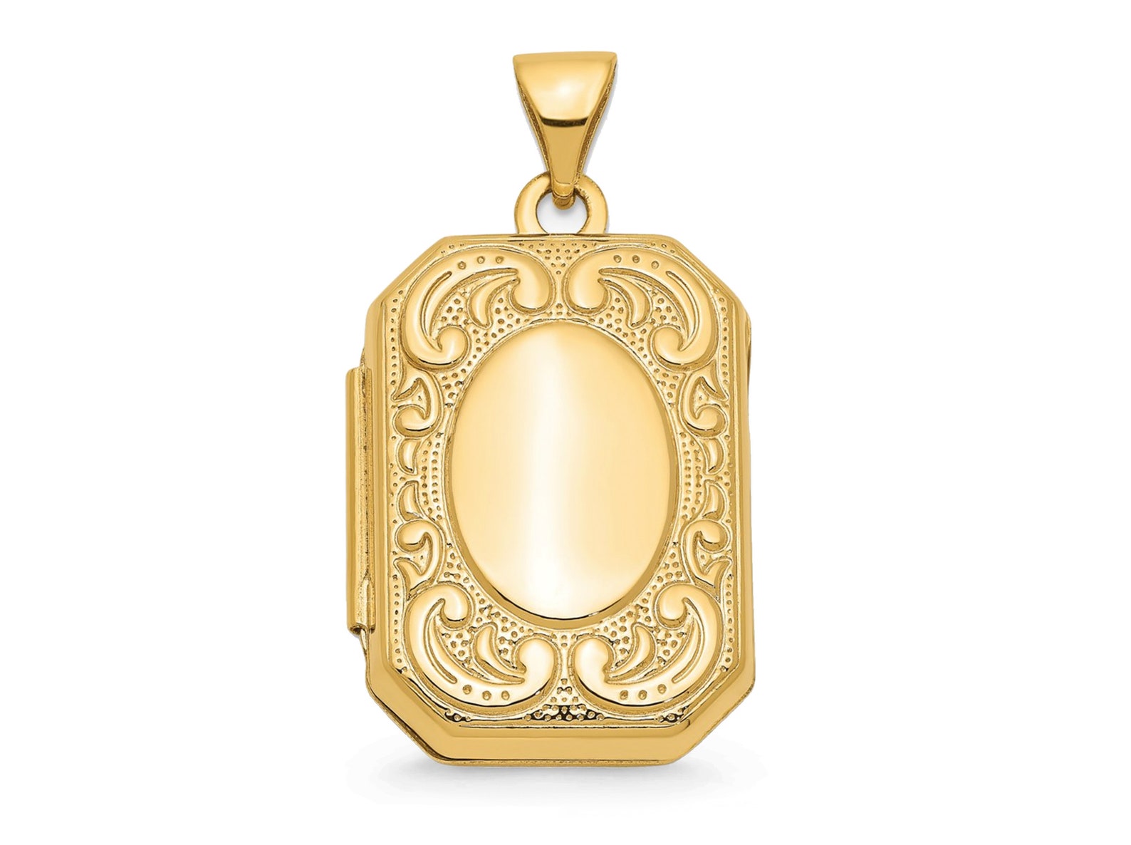 14K Gold Rectangular Engravable Locket Filigree Photo Locket - Etsy