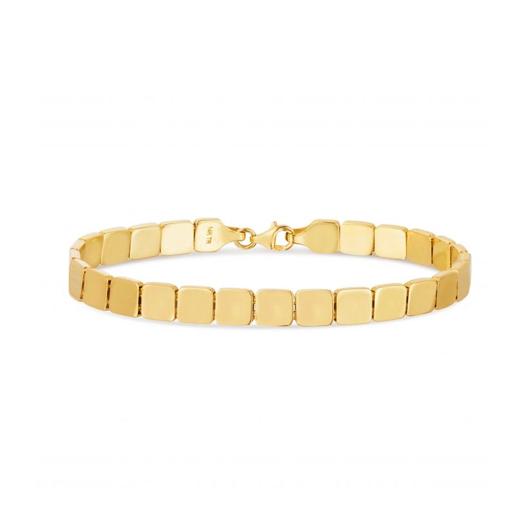 14K Gold Square Cube Link Chain Bracelet | Chunky Gold Link Bracelet ...