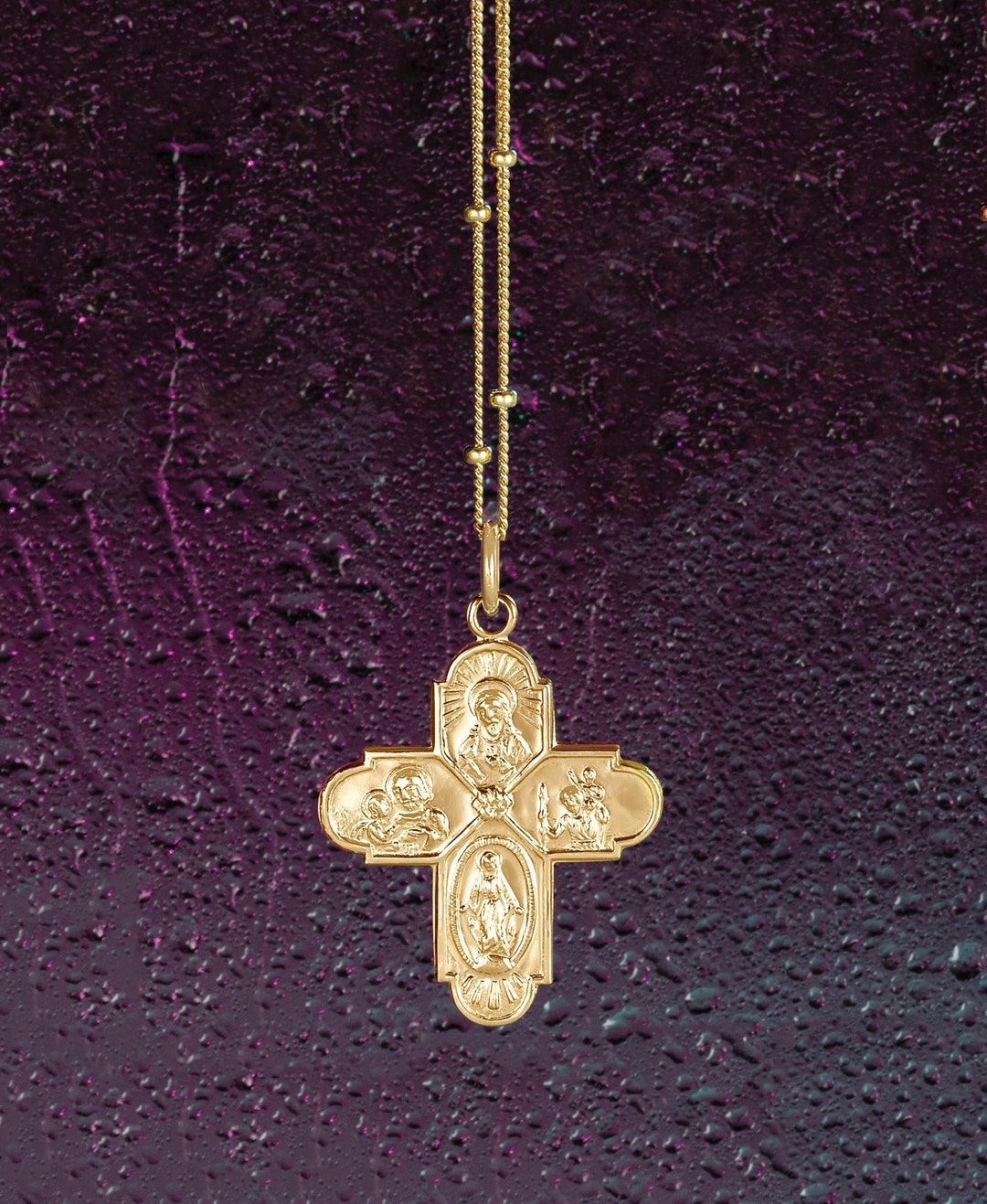 14k Solid Gold Four Way Cross Pendant Christian Necklace - Etsy
