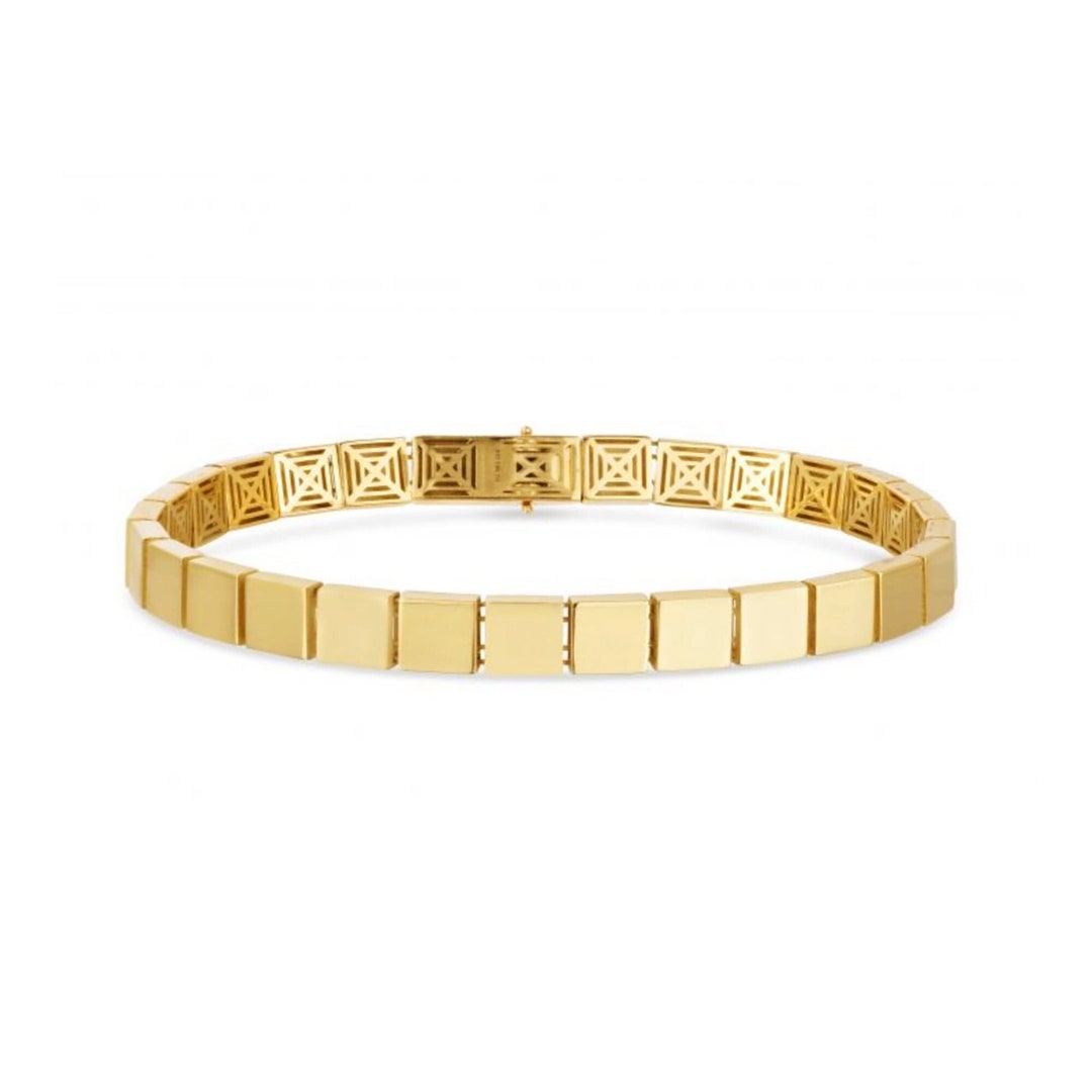 14K Gold Square Cube Link Chain Bracelet | Chunky Gold Link Bracelet ...