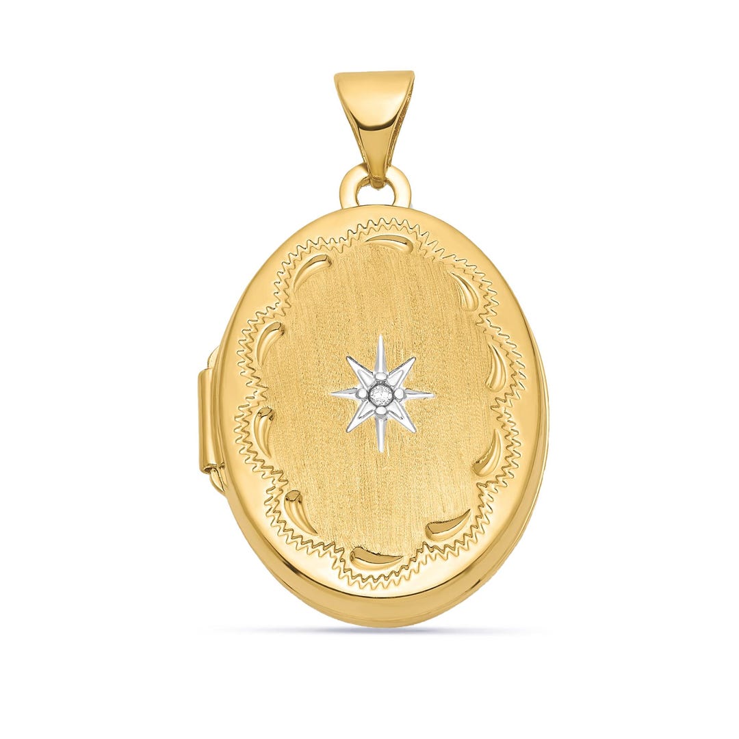 Diamond Accented North Star Locket 14K Solid Gold Engravable ...