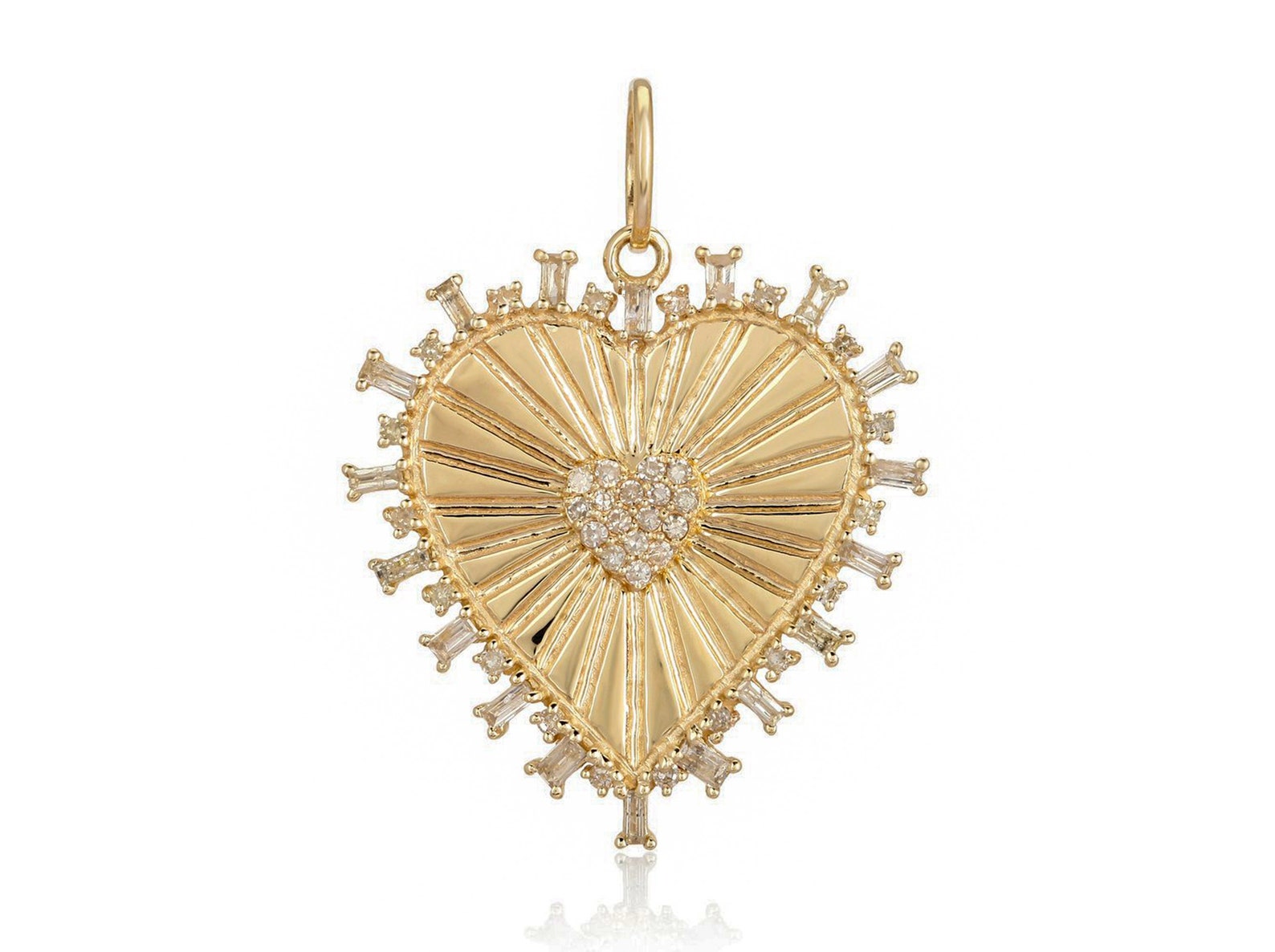14K Solid Gold Diamond Heart Pendant Solid Gold Medallion - Etsy
