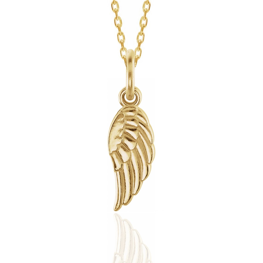 Angel Wing Pendant Necklace 14K Solid Gold Guardian Angel Dainty ...