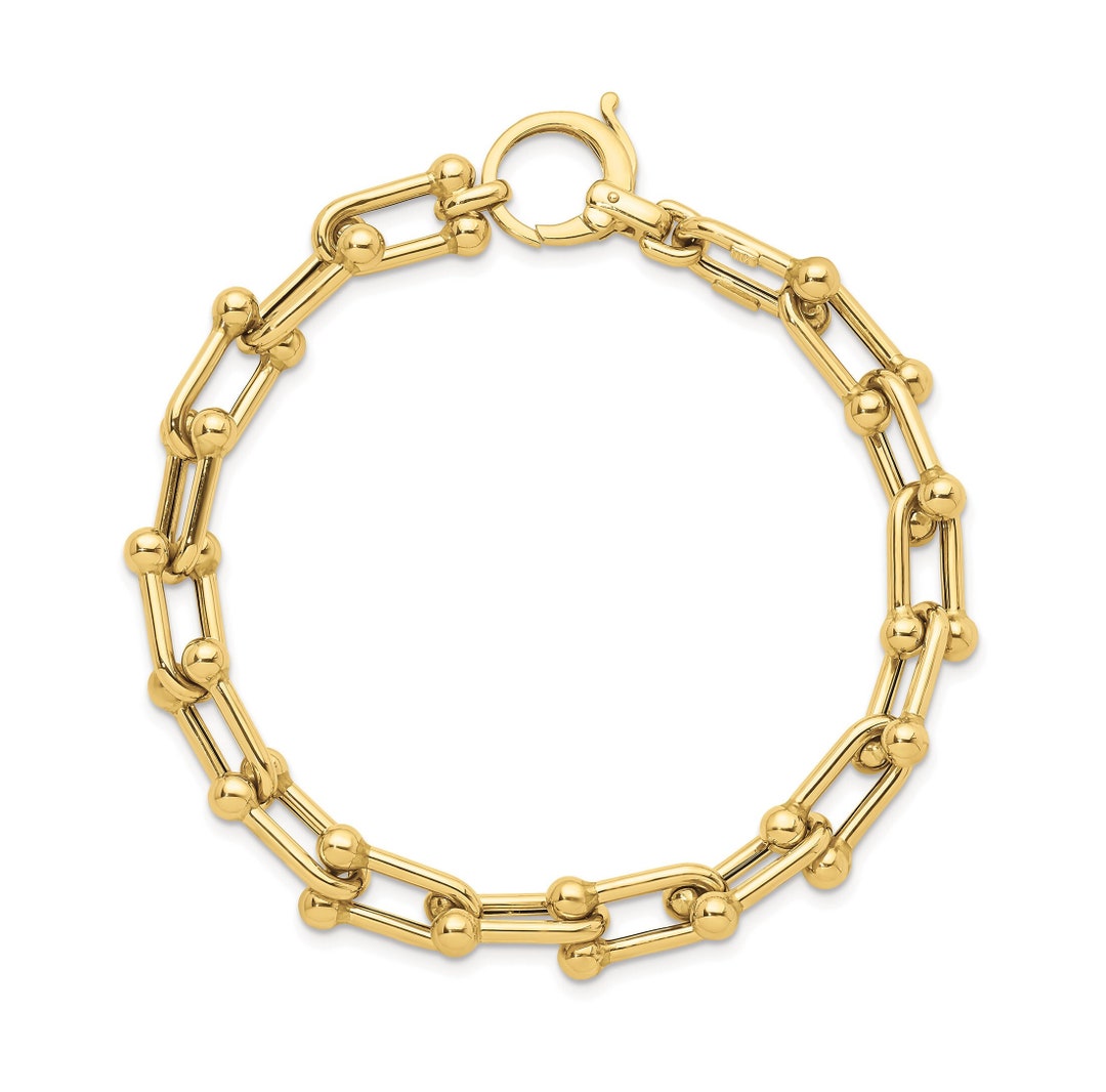 14k Gold U-link Chain Bracelet 9MM Hardware Link Chain Bracelet 16, 18, 20, 24 Inches U-lock ...
