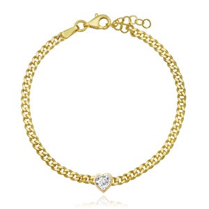 Bezel Diamond Cuban Link Chain 14k Gold Curb Link Bracelet With Heart ...