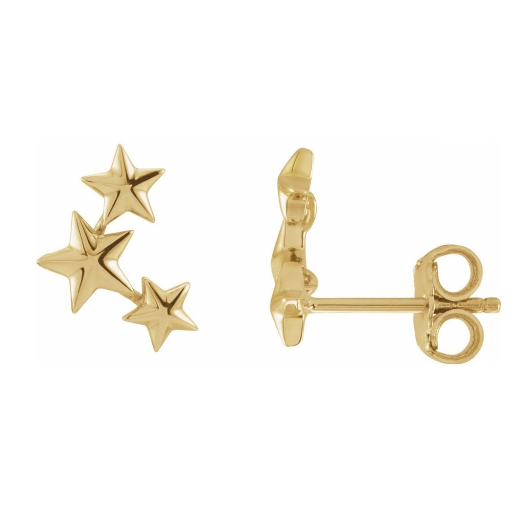 14k Solid Gold Star Ear Climbers Star Stud Earrings Unique, Trendy ...