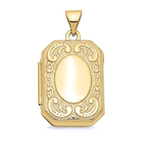 14K Gold Rectangular Engravable Locket, Filigree Photo Locket, Picture ...