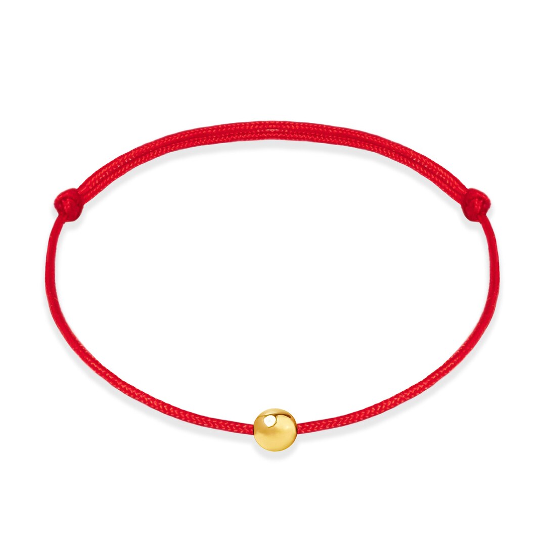 Red String Bracelet 14K Solid Gold Beaded Ball Bracelet | Kaballah Good ...