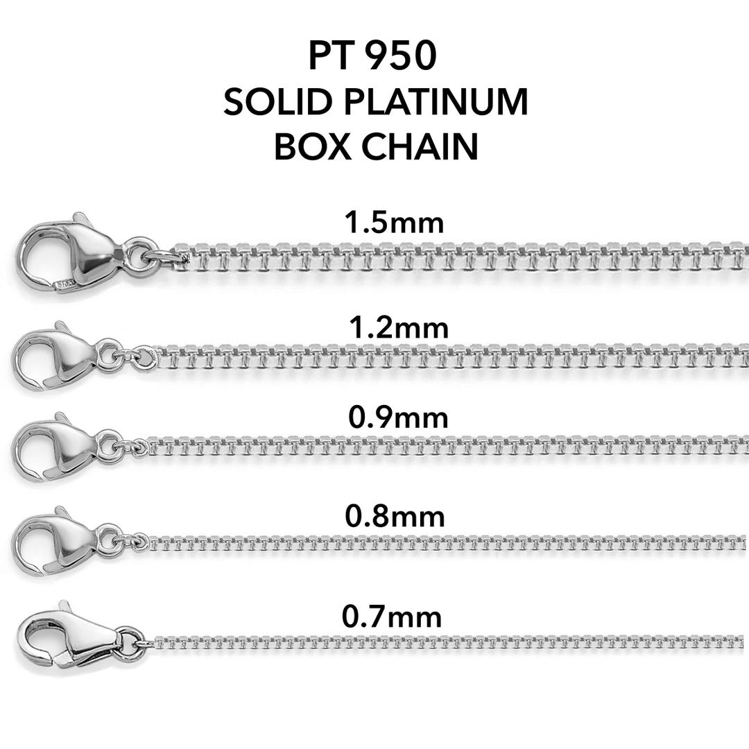 Pt950 Platinum Solid Box Chain Necklace 0.7mm 0.8mm 0.9mm 1mm 1.2mm 1 ...