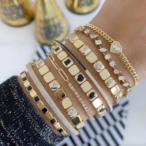 Bezel Diamond Cuban Link Chain 14k Gold Curb Link Bracelet With Heart ...