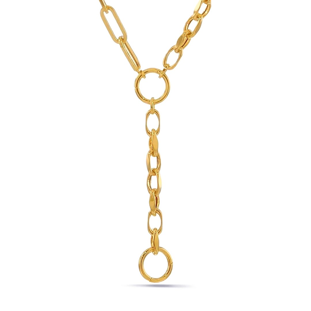 14K Gold Half Paperclip Chain Necklace With Charm Connector Drop ...