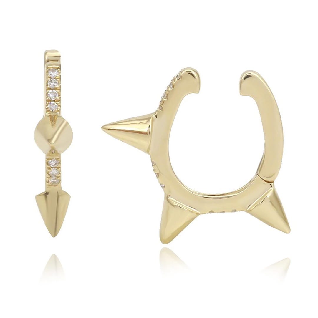 Spike Pave Diamond Ear Cuff 14K Yellow, Rose, White Gold Conch Earring ...