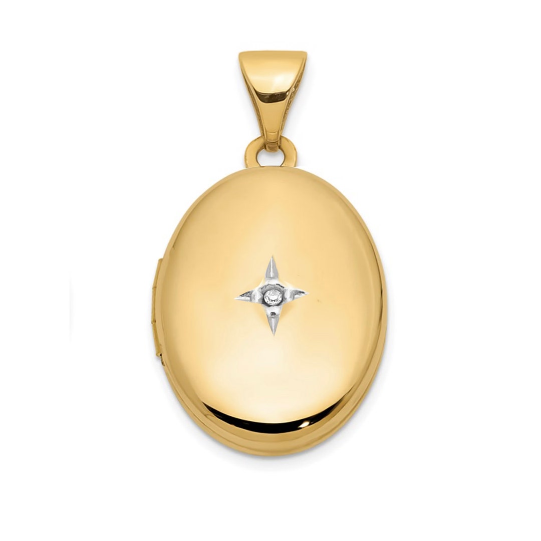 Engravable Diamond Accented North Star Locket 14K Solid Gold ...